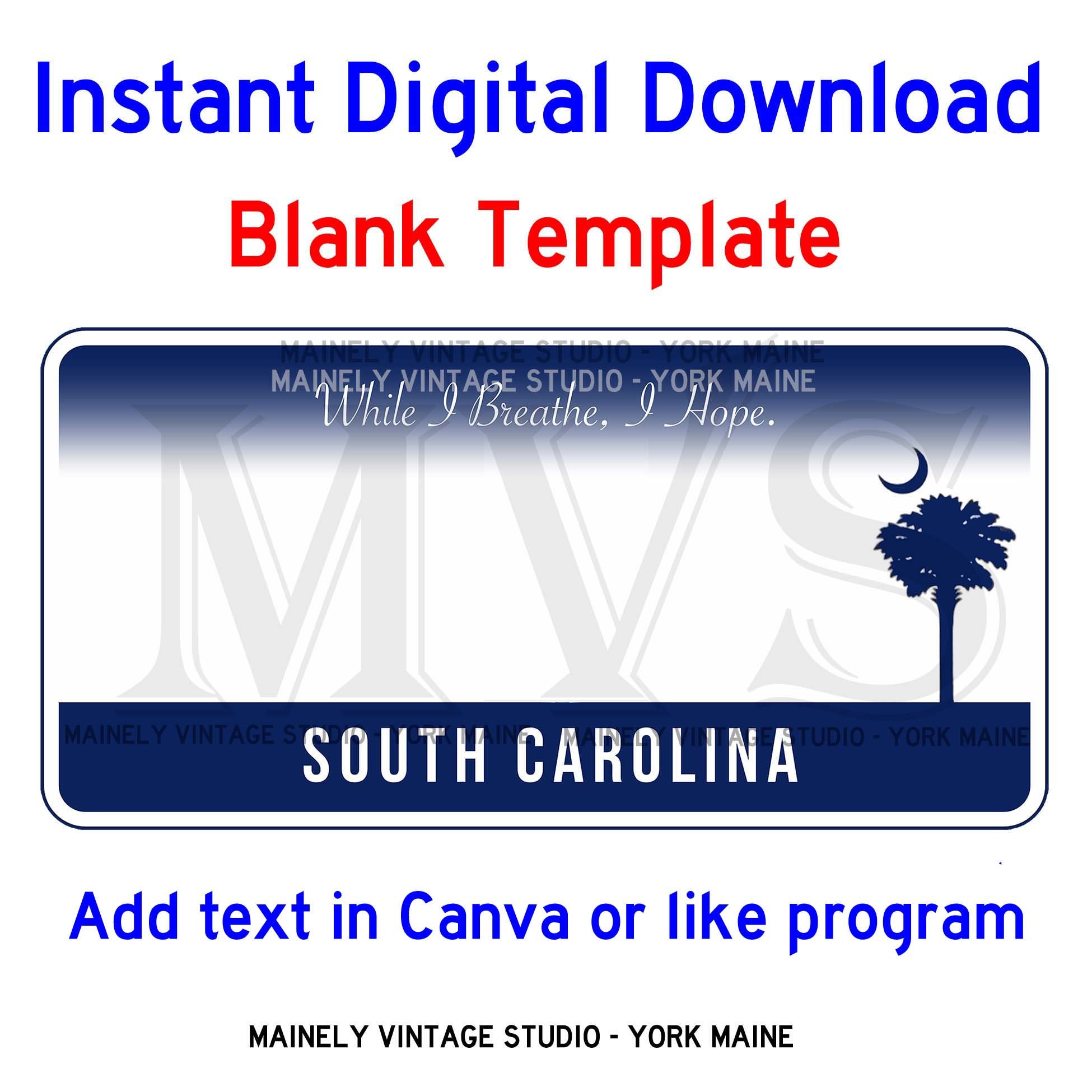 South Carolina SC License - Vanity Plate Blank Template Digital ...