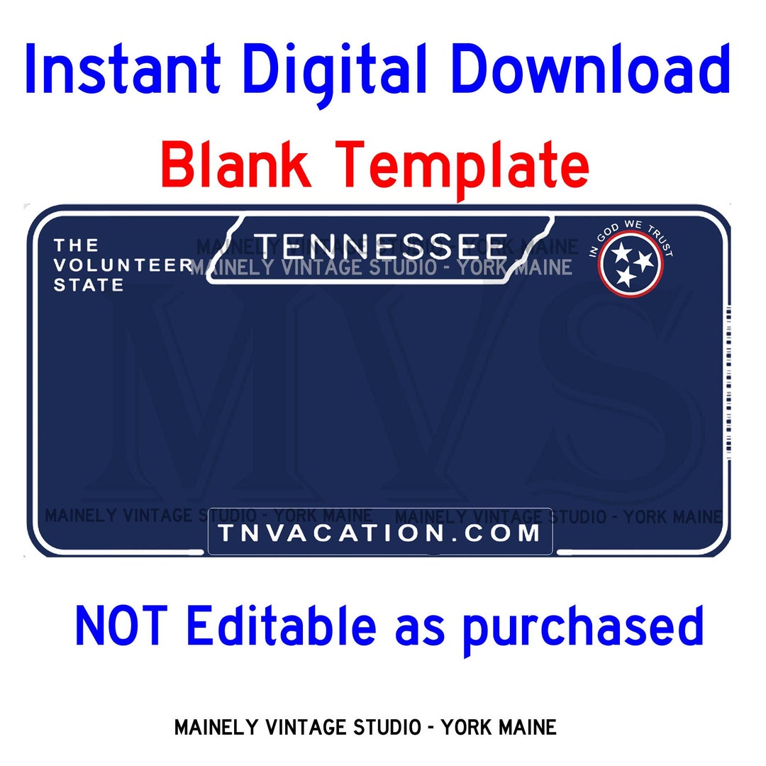 Tennessee TN License Vanity Plate Blank Template Digital - Etsy