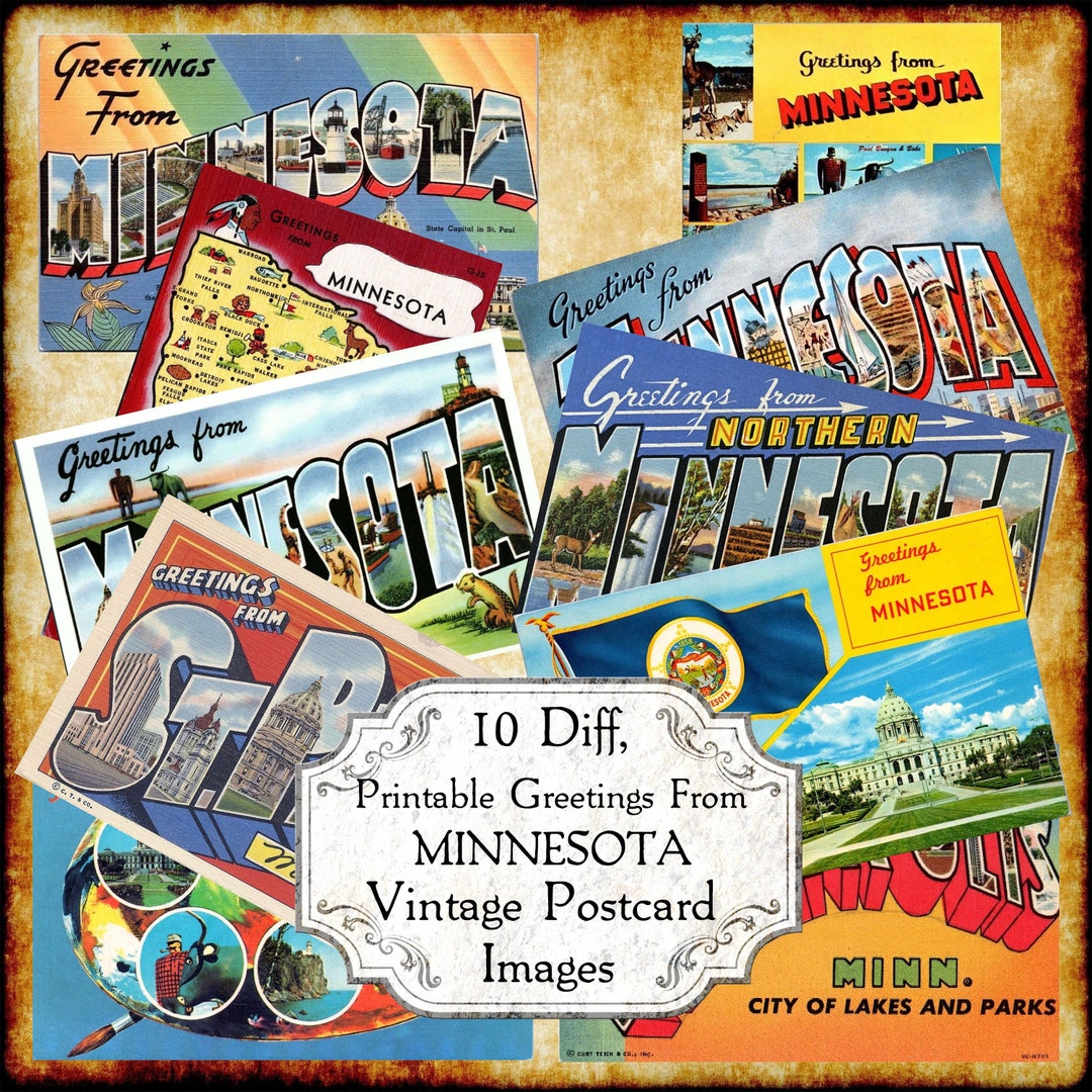 Greeting From Minnesota MN Vintage Postcard JPEG Image Set Digital ...