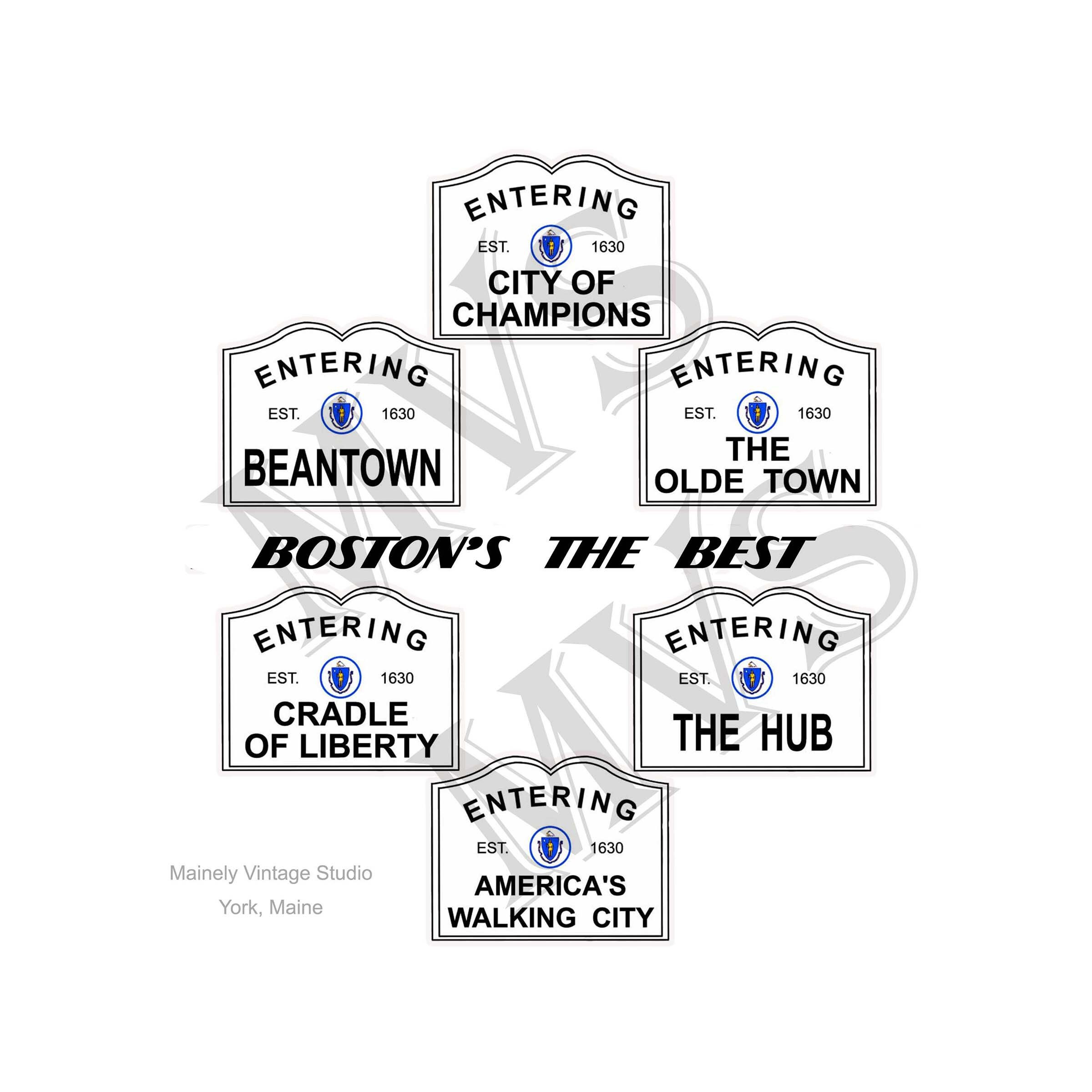 Entering Boston Sign - Set of Five Diff /JPG PNG Digital Printable Art ...