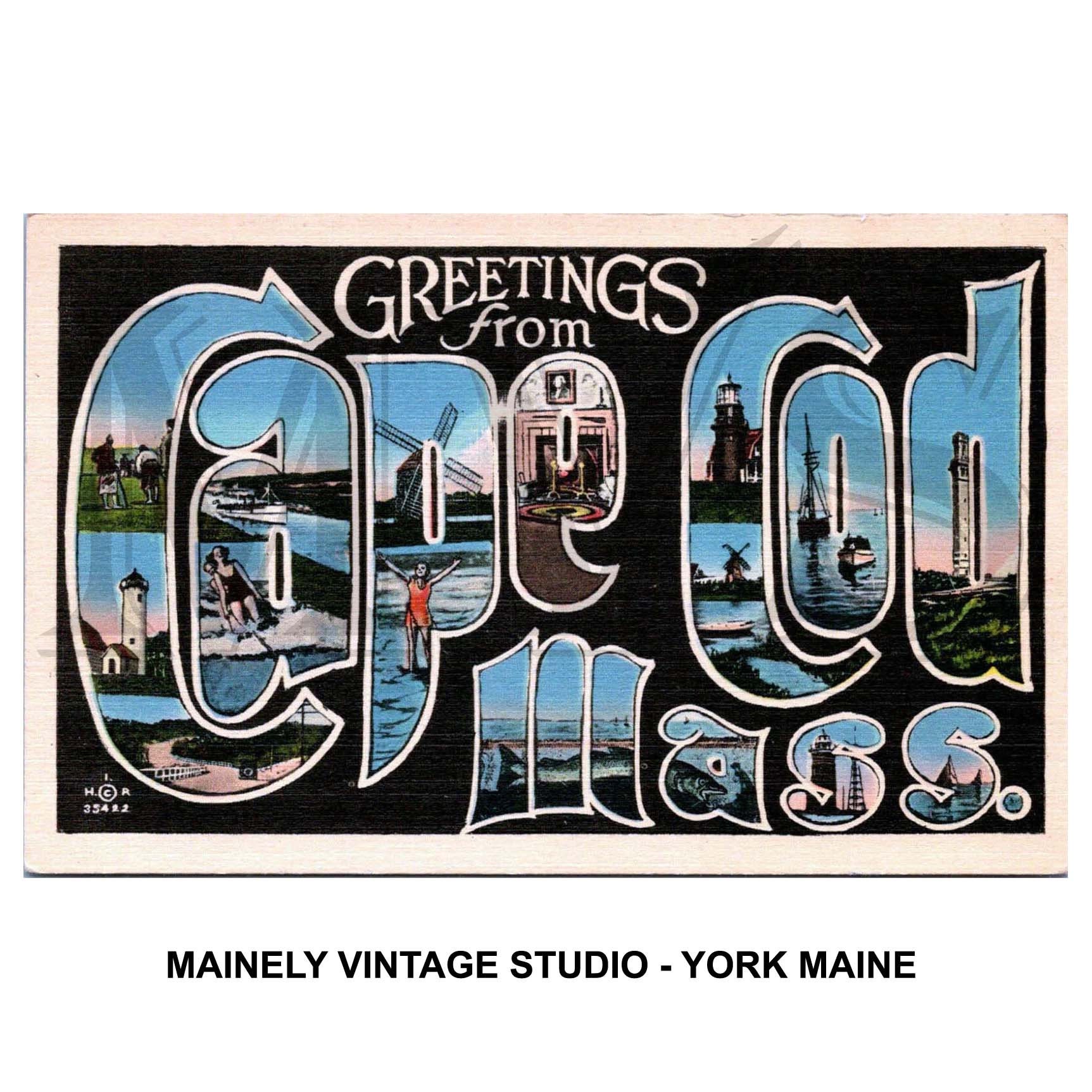 Greetings From Cape Cod MA Vintage Postcard JPEG Image Set - Digital ...