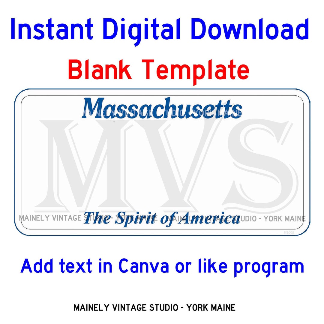 Massachusetts MA License - Vanity Plate Blank Template Digital ...