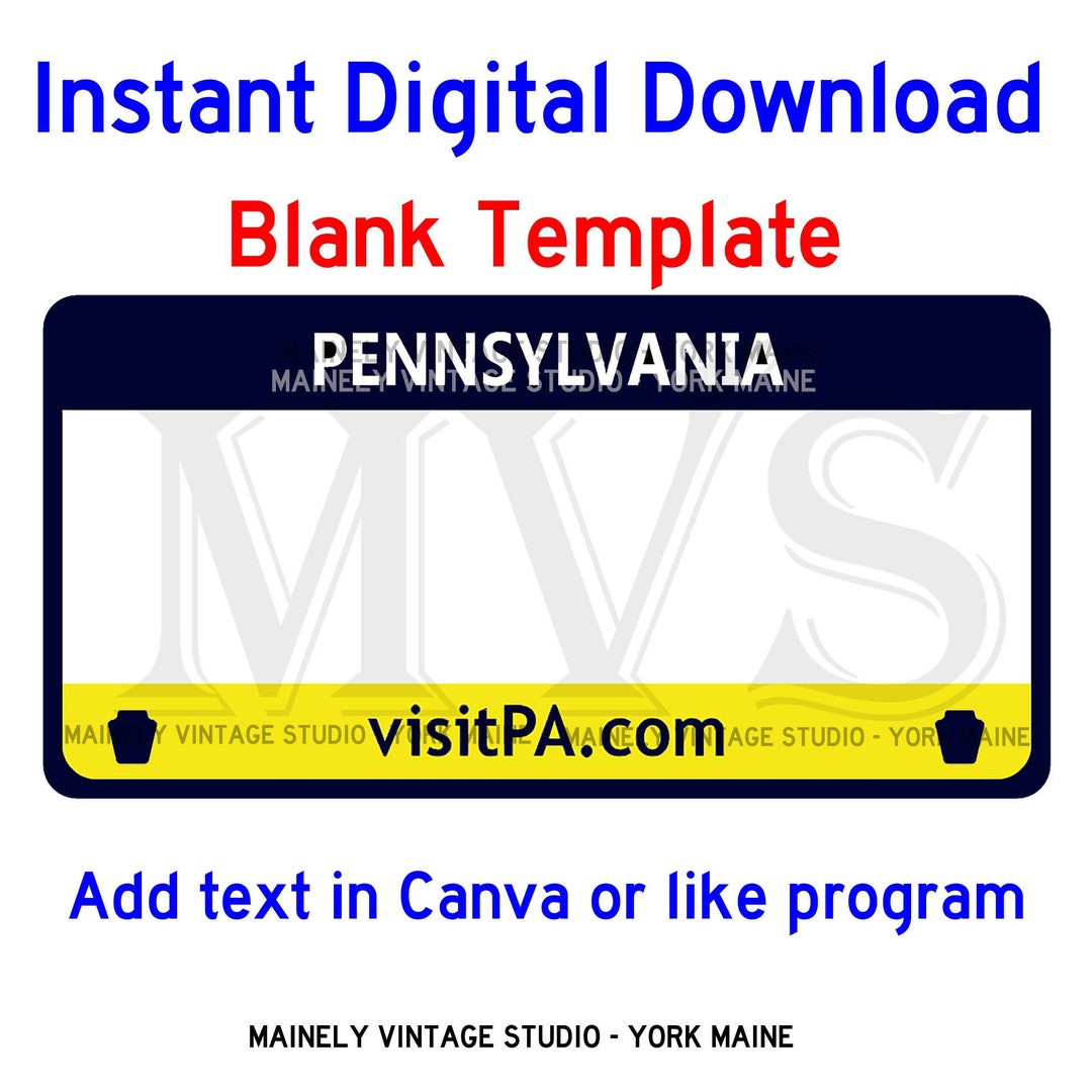 Pennsylvania PA License - Vanity Plate Blank Template Digital Printable ...