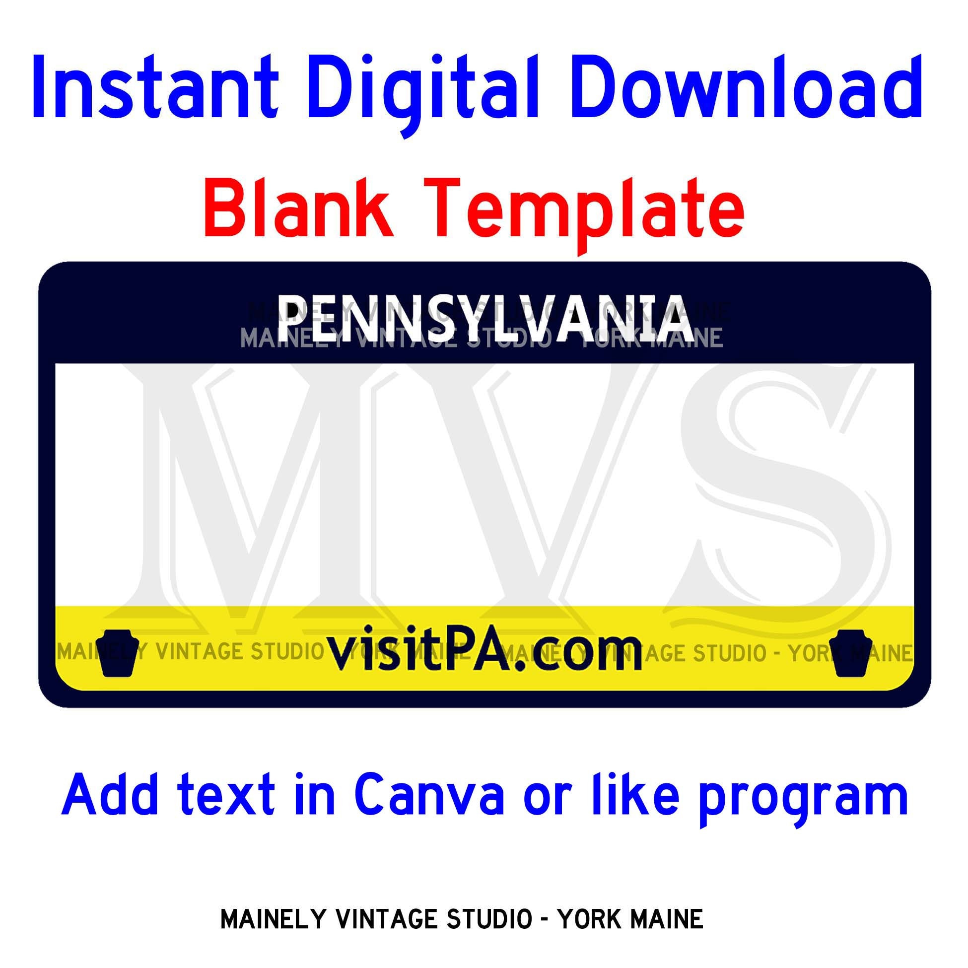 Pennsylvania PA License - Vanity Plate Blank Template Digital Printable ...