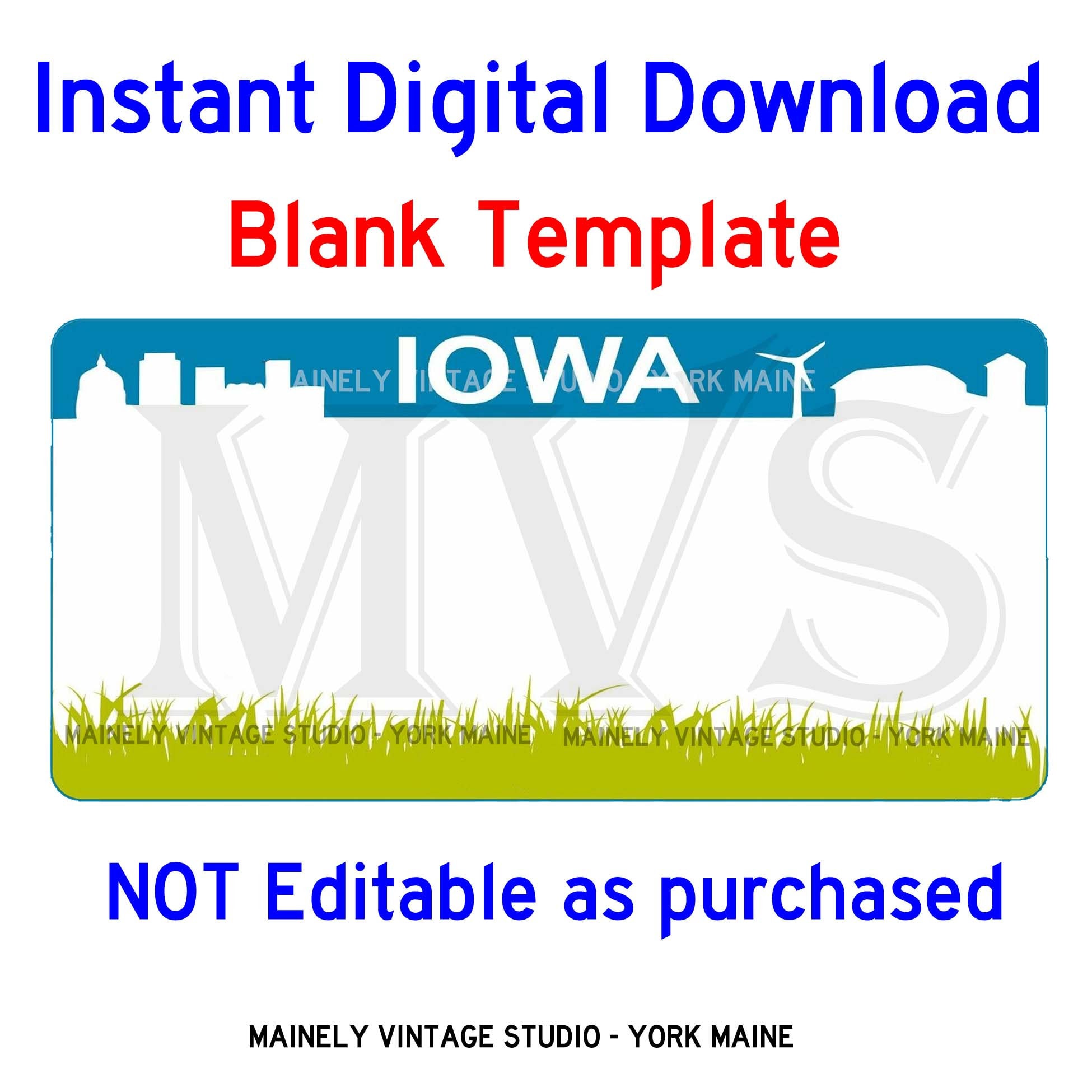 Iowa IA License Vanity Plate Blank Template Digital - Etsy