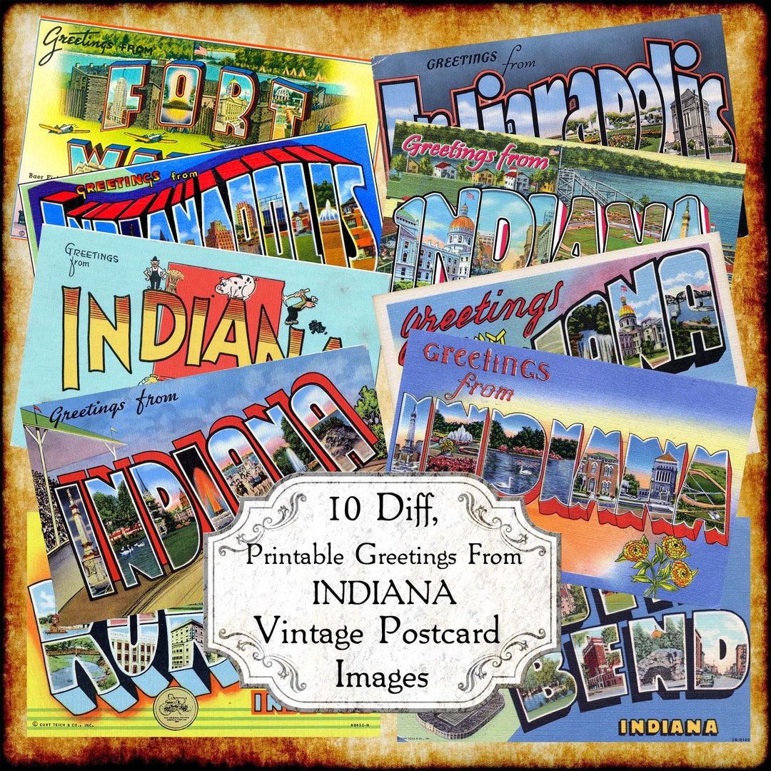 Greetings From Indiana IN Vintage Postcard JPEG Image Set - Quality ...