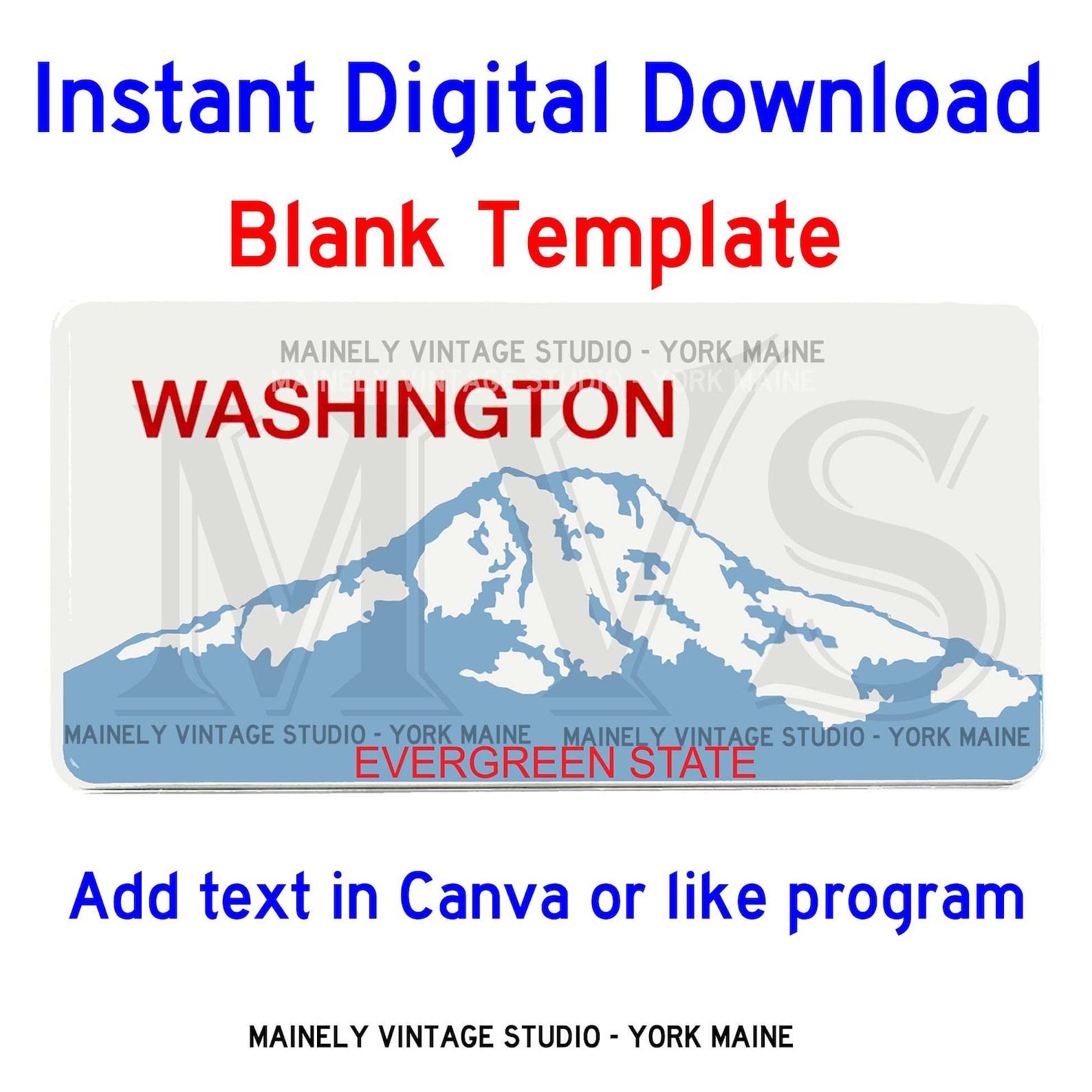 Washington WA License - Vanity Plate Blank Template Digital Printable ...