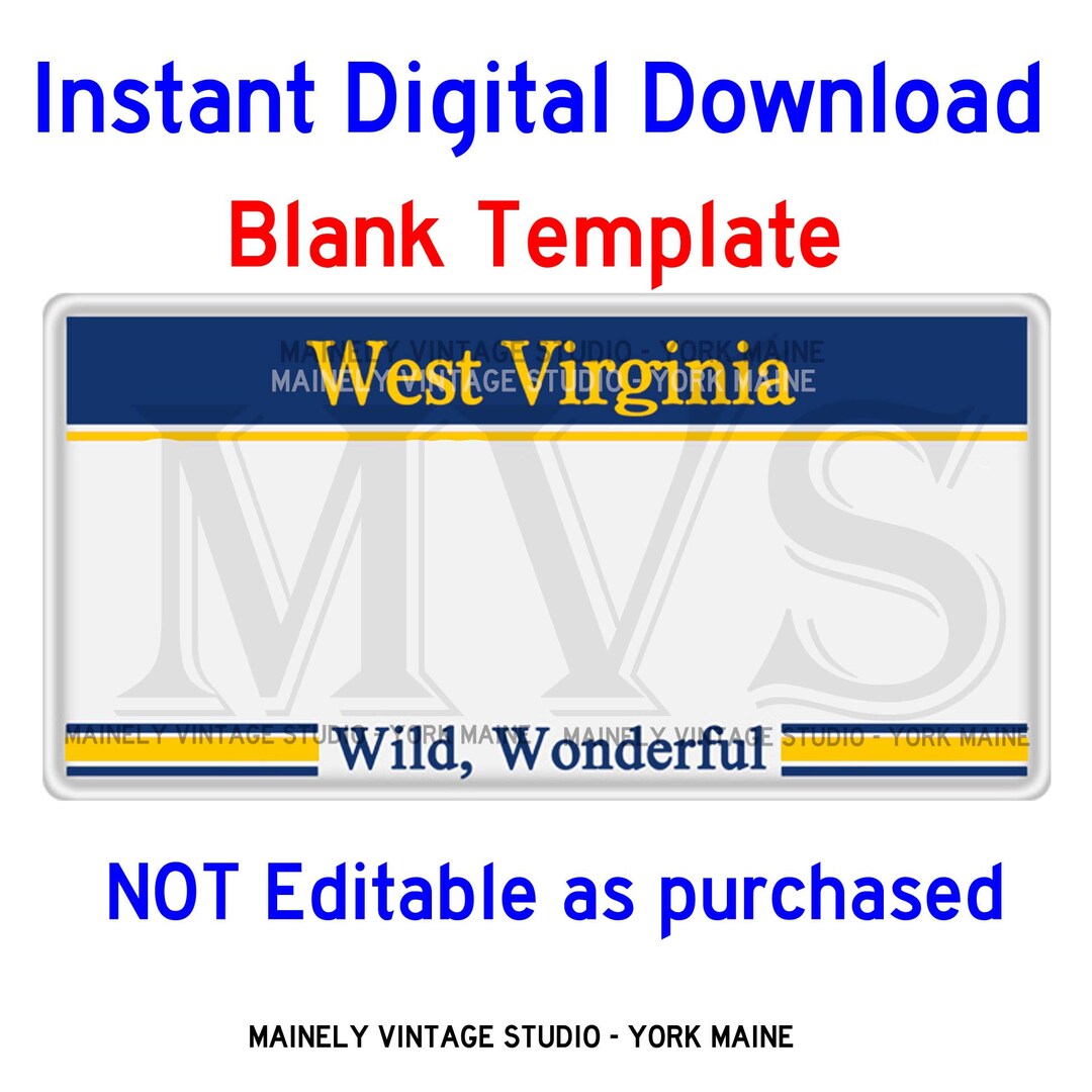 West Virginia WV License Vanity Plate Blank Template Digital Printable ...