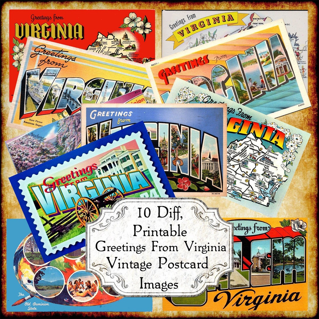 Greetings From Virginia VA Vintage Postcard JPEG Image Set Digital ...