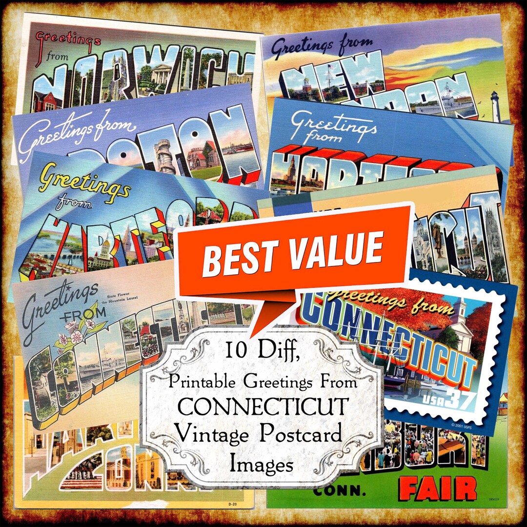 Greetings From Connecticut CT Vintage Postcard JPEG Image Set - Quality ...