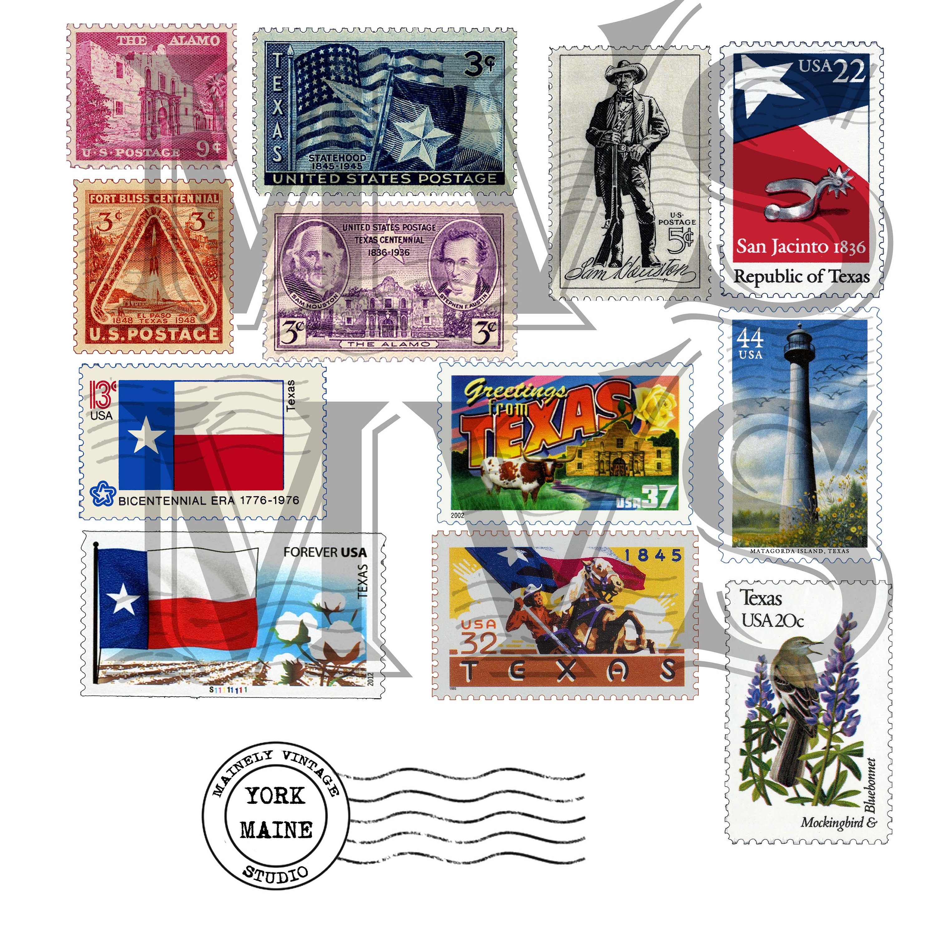Texas TX Printable Postage Stamp Images - Instant Download Digital ...