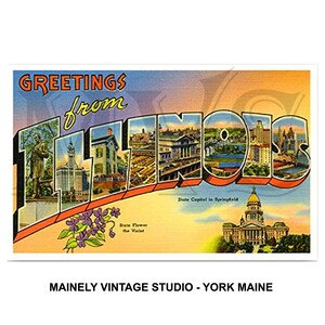 Vintage Illinois Postcard Image Set – Art Deco Greetings (digital ...