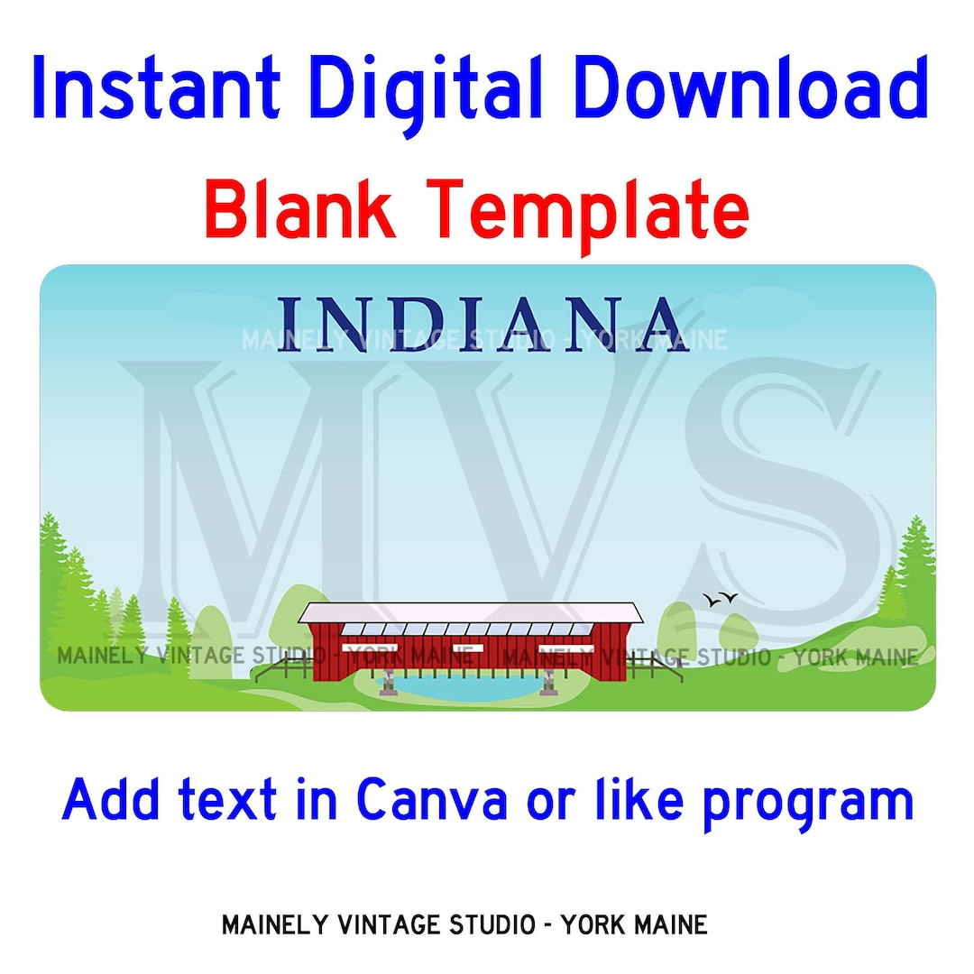 Indiana IN License - Vanity Plate Blank Template Digital Printable ...