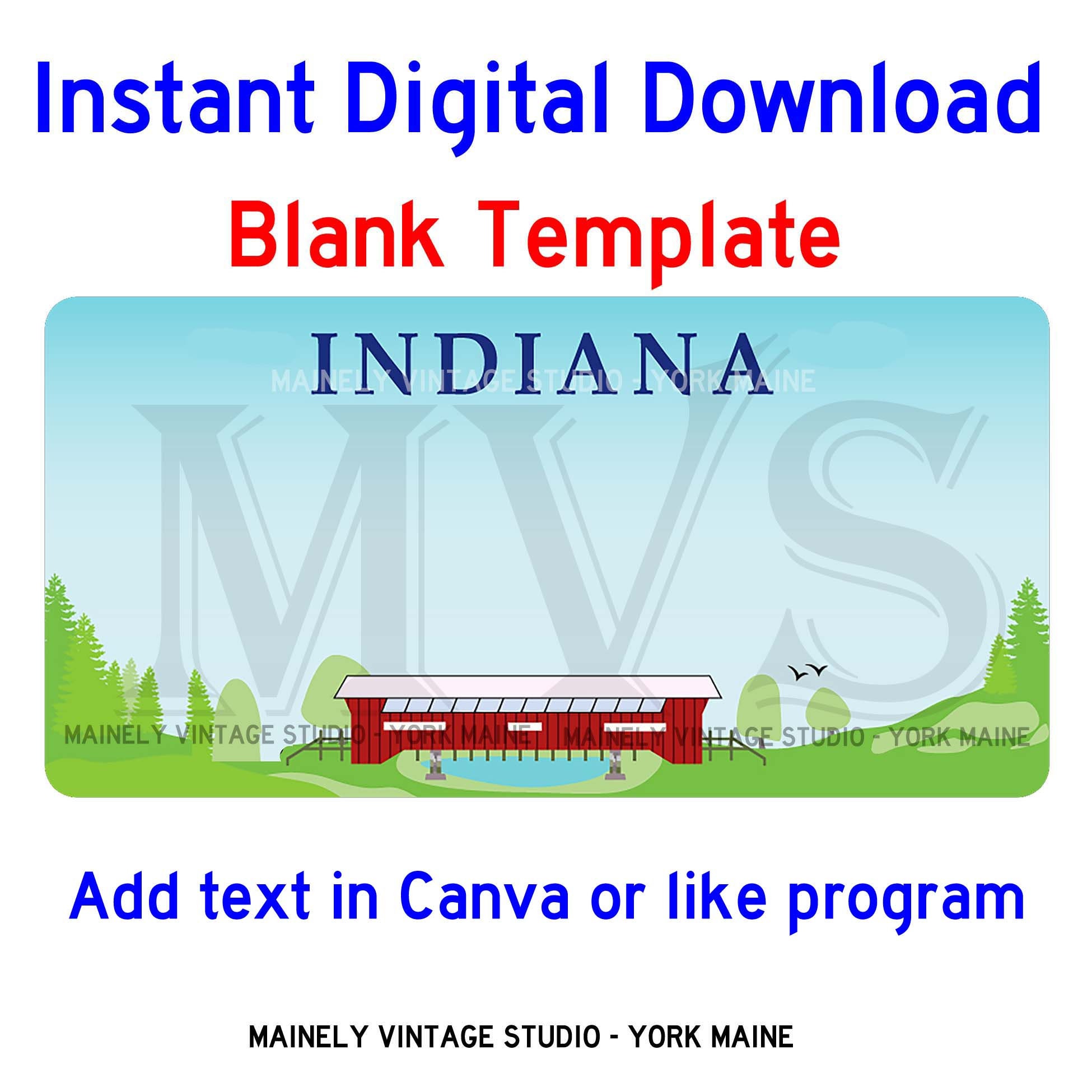 Indiana IN License - Vanity Plate Blank Template Digital Printable ...