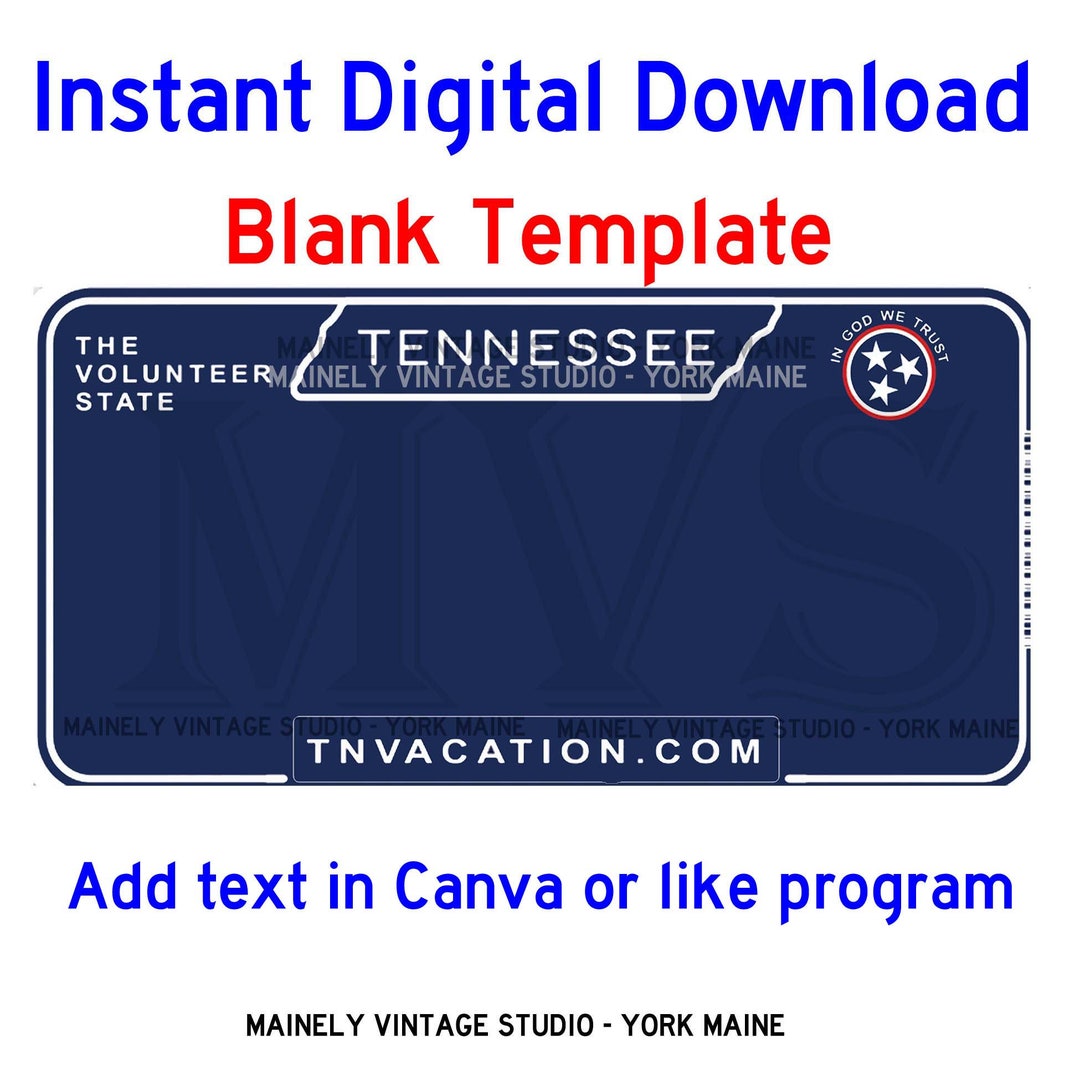 Tennessee TN License - Vanity Plate Blank Template Digital Printable ...