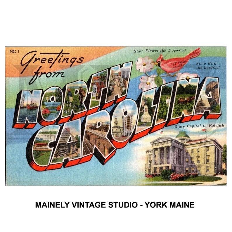 Greetings From North Carolina NC Vintage Postcard JPEG Image Set ...