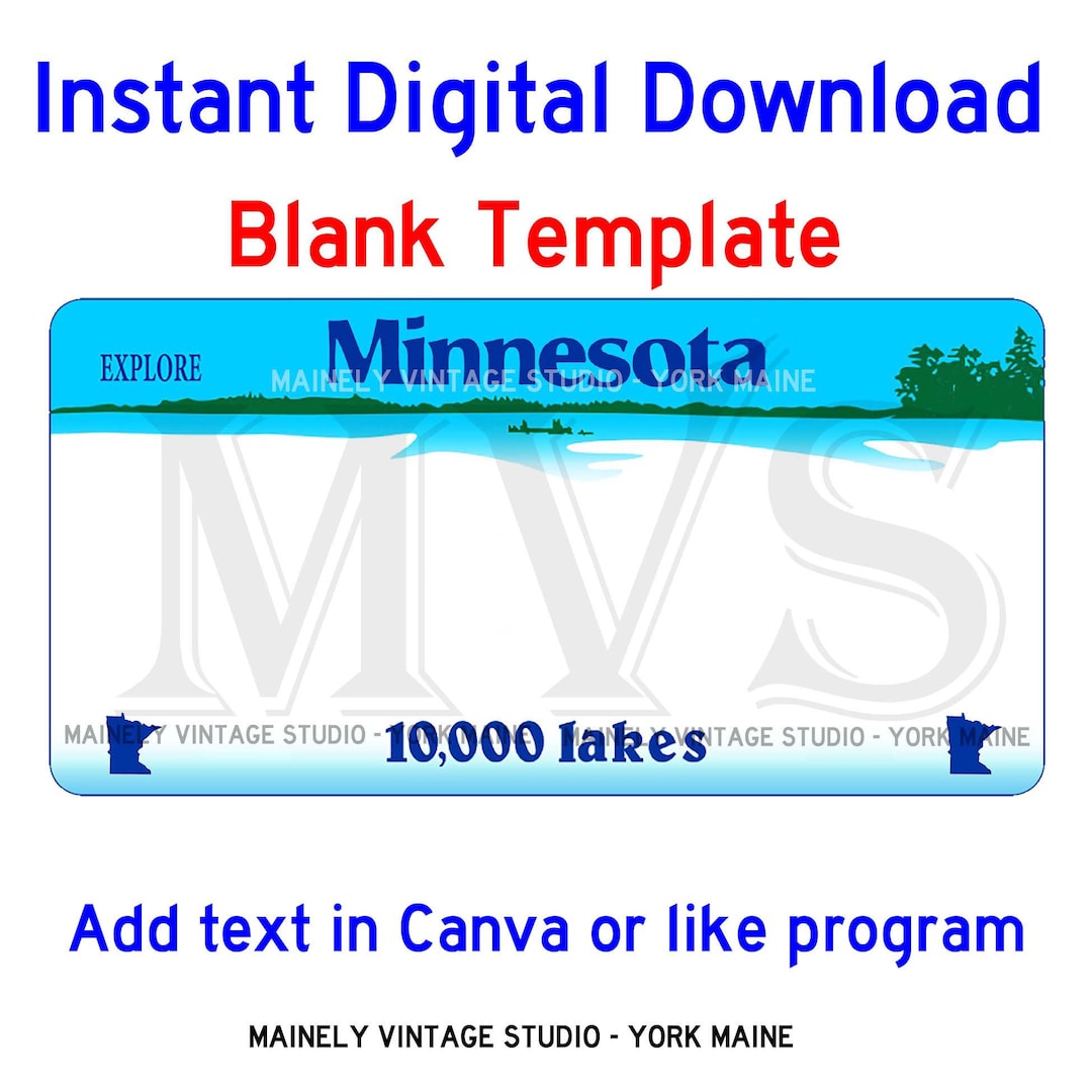 Minnesota MN License - Vanity Plate Blank Template Digital Printable ...