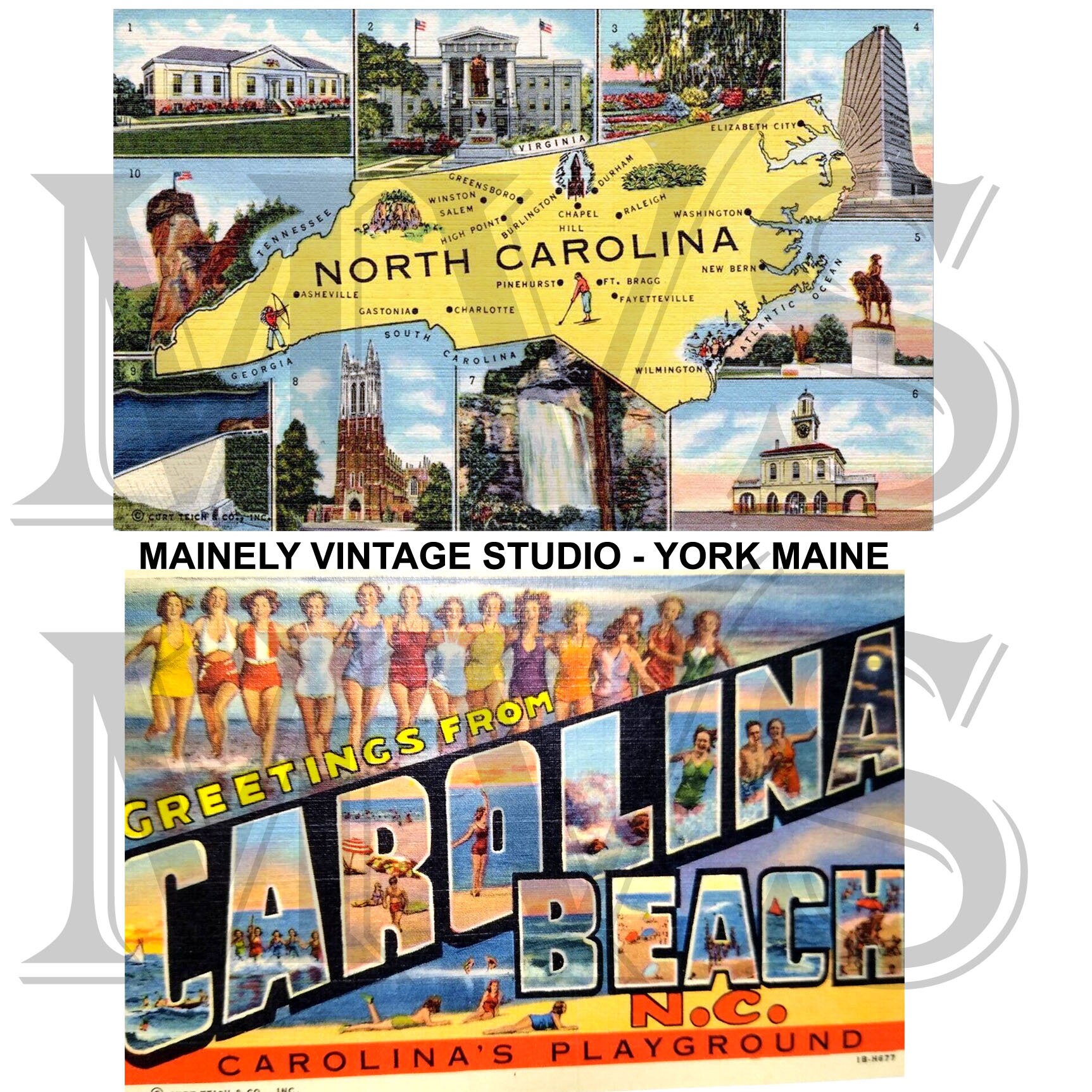 Greetings From North Carolina NC Vintage Postcard JPEG Image Set ...
