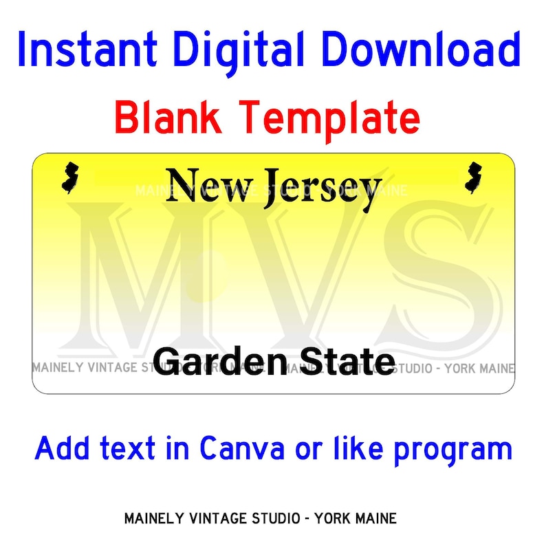 New Jersey NJ License - Vanity Plate Blank Template Digital Printable ...
