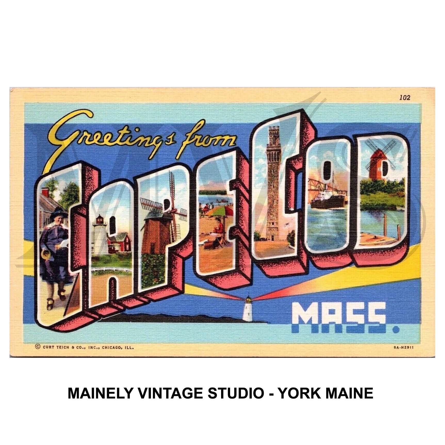 Greetings From Cape Cod MA Vintage Postcard JPEG Image Set - Digital ...