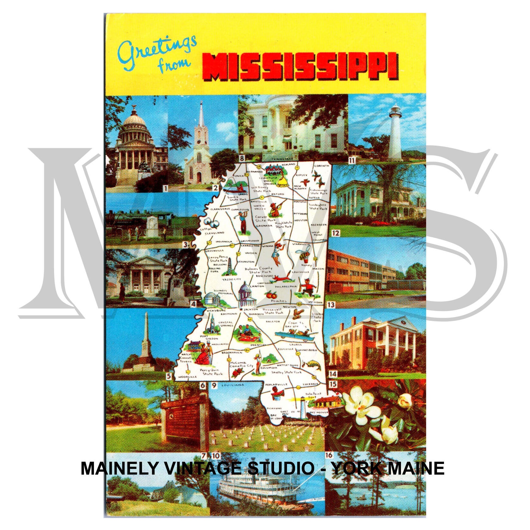Greetings From Mississippi MS Vintage Postcard JPEG Images - Digital ...