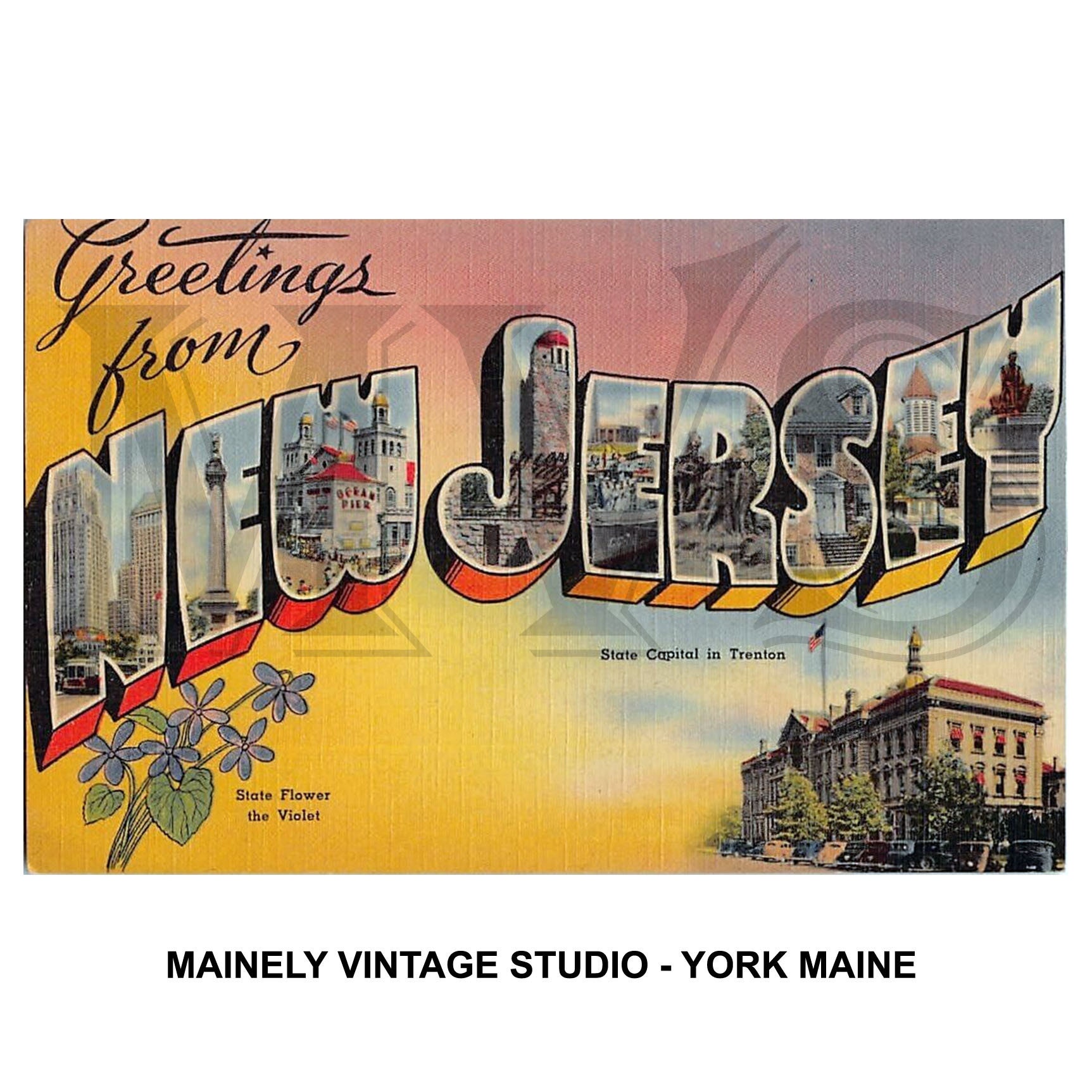 Greetings From New Jersey NJ Vintage Postcard JPEG Image Set - Etsy