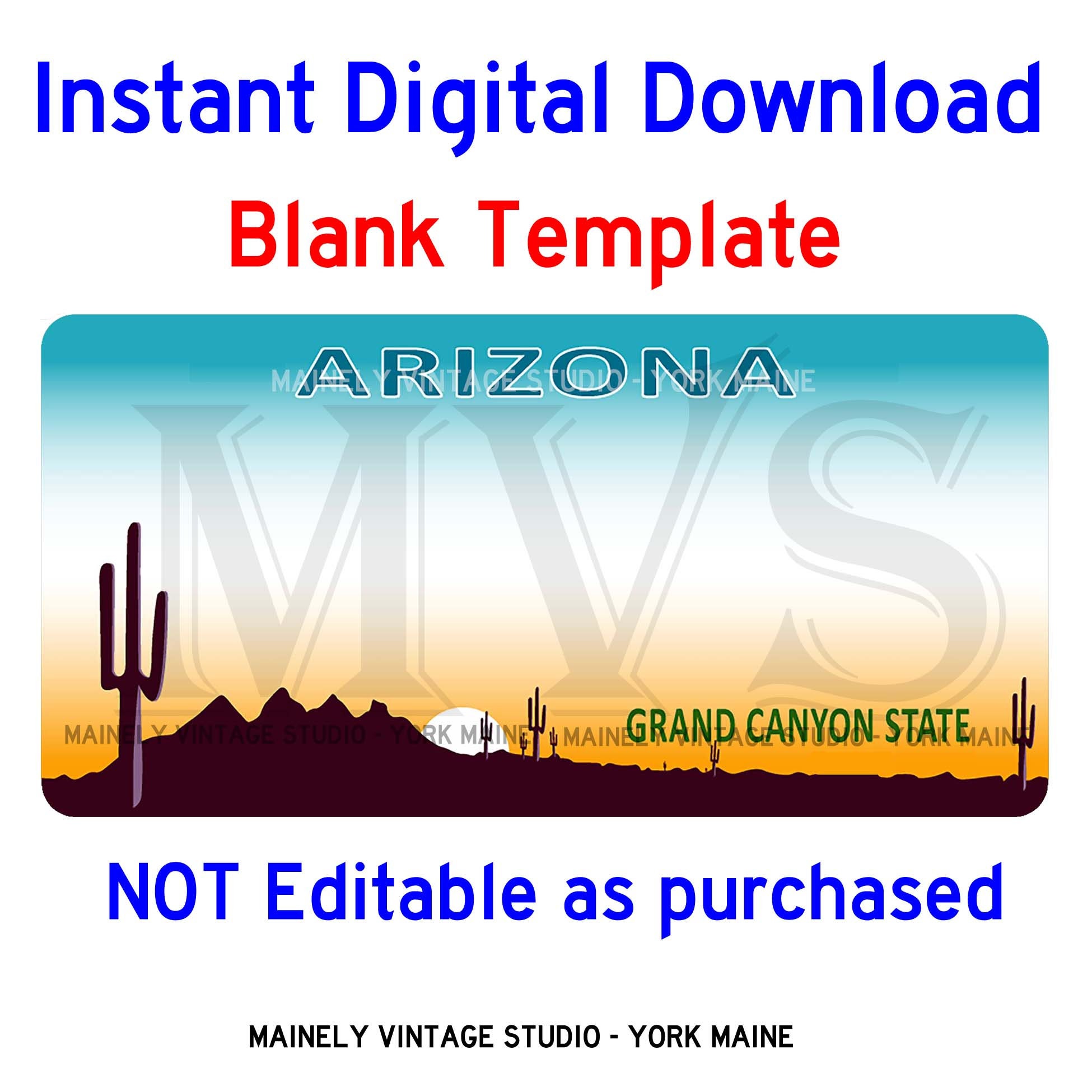 Arizona AZ License Vanity Plate Blank Template Digital Printable ...
