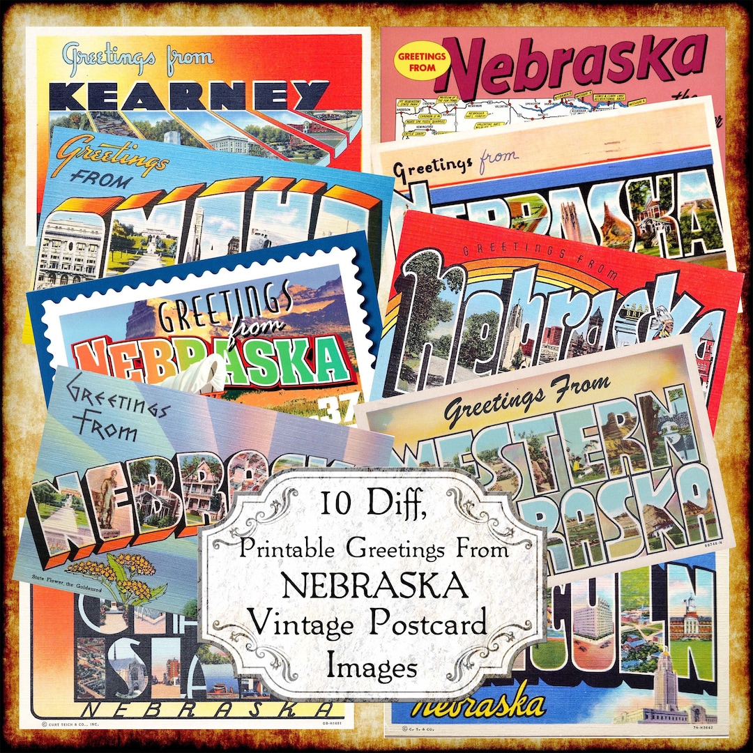 Greetings From Nebraska NE Vintage Postcard JPEG Image Set - Digital ...
