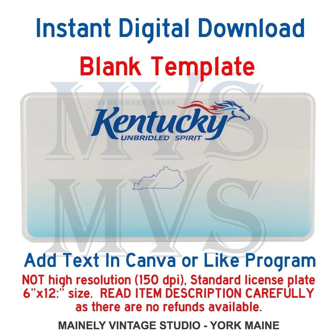 Kentucky KY License - Vanity Plate Blank Template Digital Printable ...