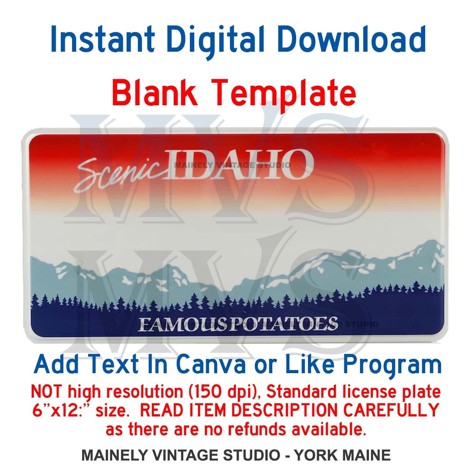 Idaho ID License - Vanity Plate Blank Template Digital Printable ...