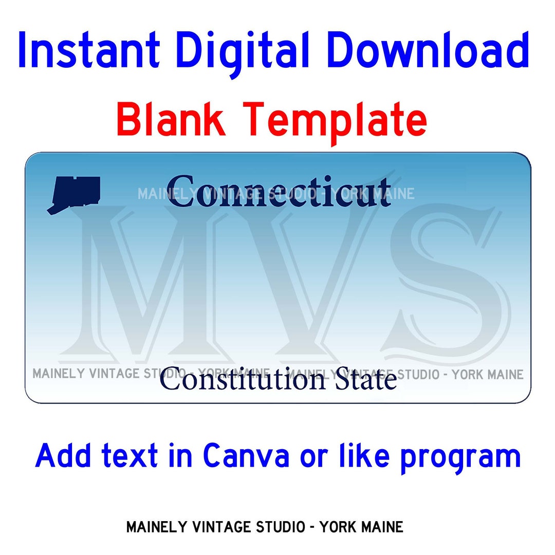 Connecticut CT License - Vanity Plate Blank Template Digital Printable ...