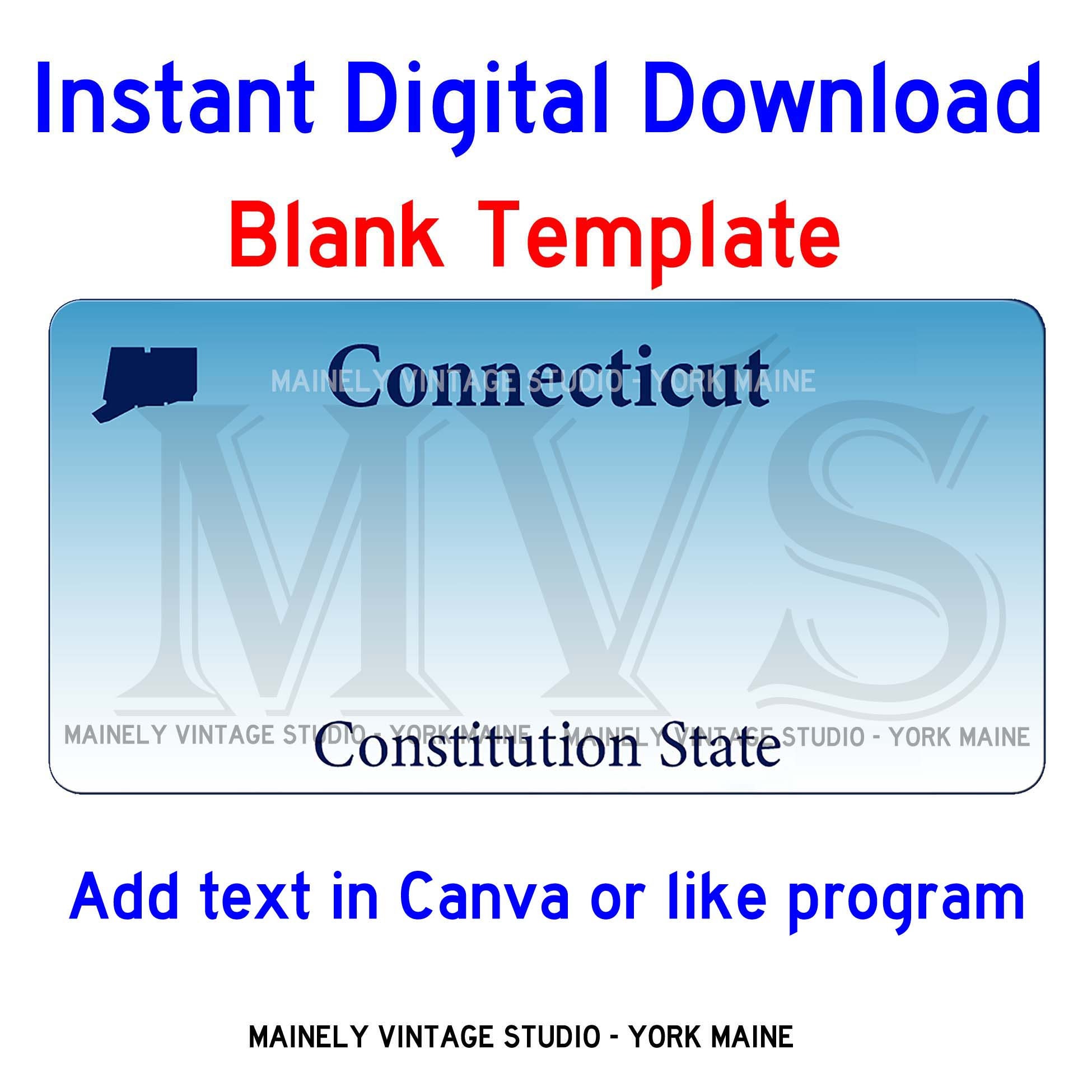 Connecticut CT License - Vanity Plate Blank Template Digital Printable ...