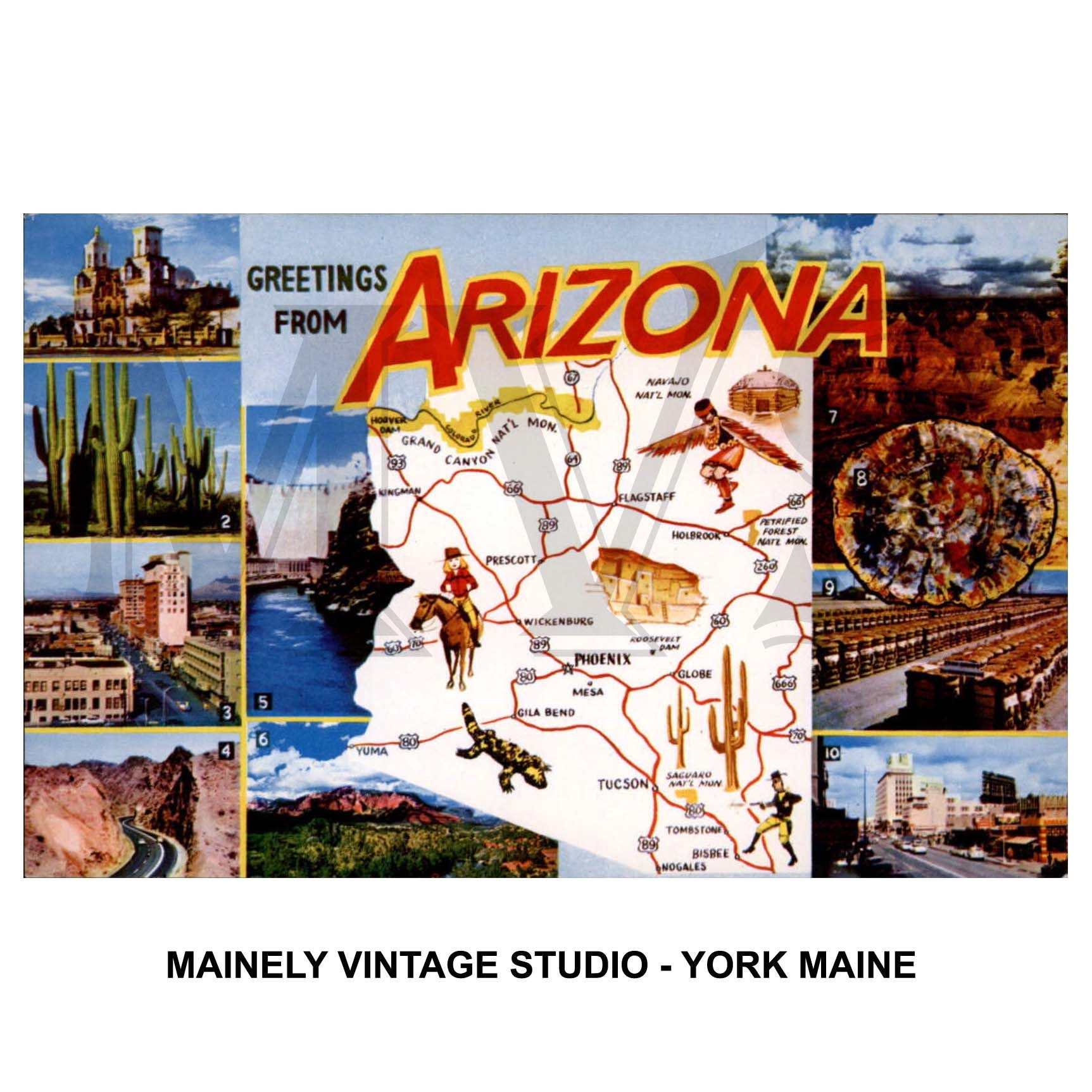 Greetings From Arizona AZ Vintage Postcard JPEG Image Set Digital ...