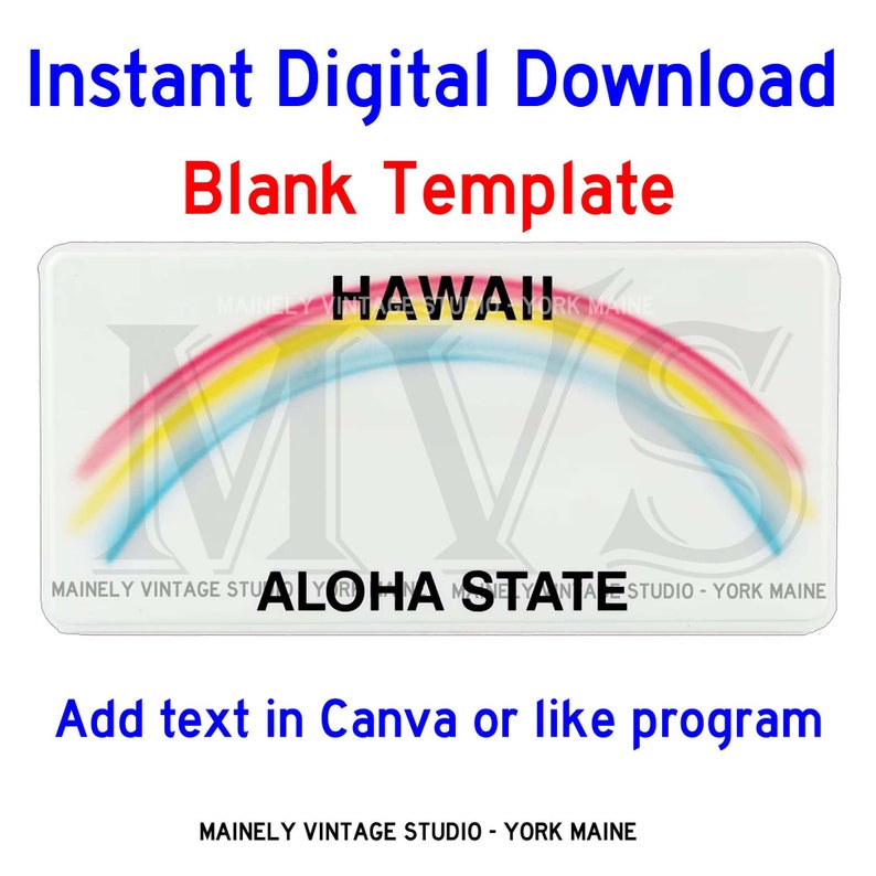 Hawaii HI License - Vanity Plate Blank Template Digital Printable ...