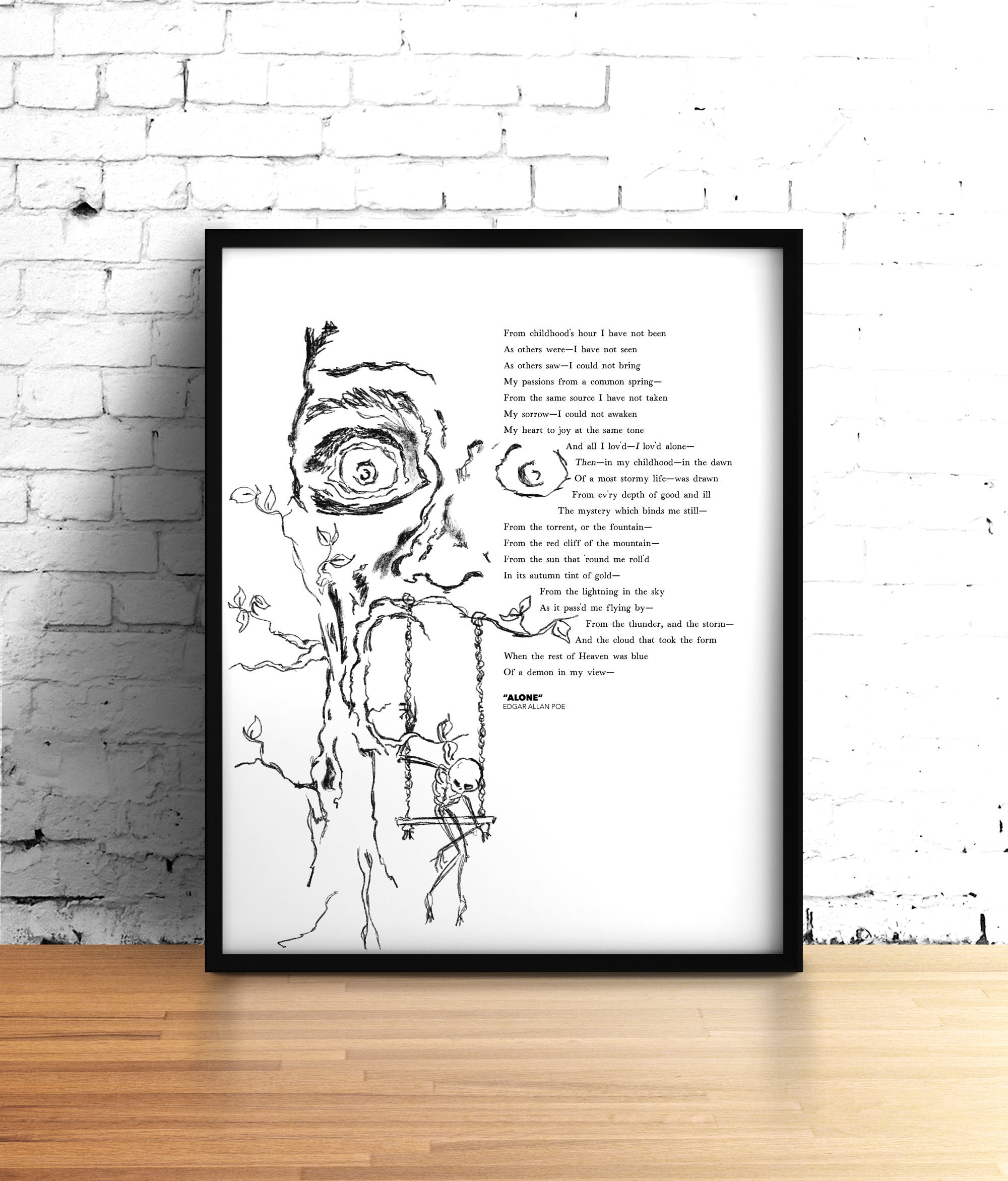Edgar Allen Poe Tree, Alone Poem, Poe Quote Art - Etsy