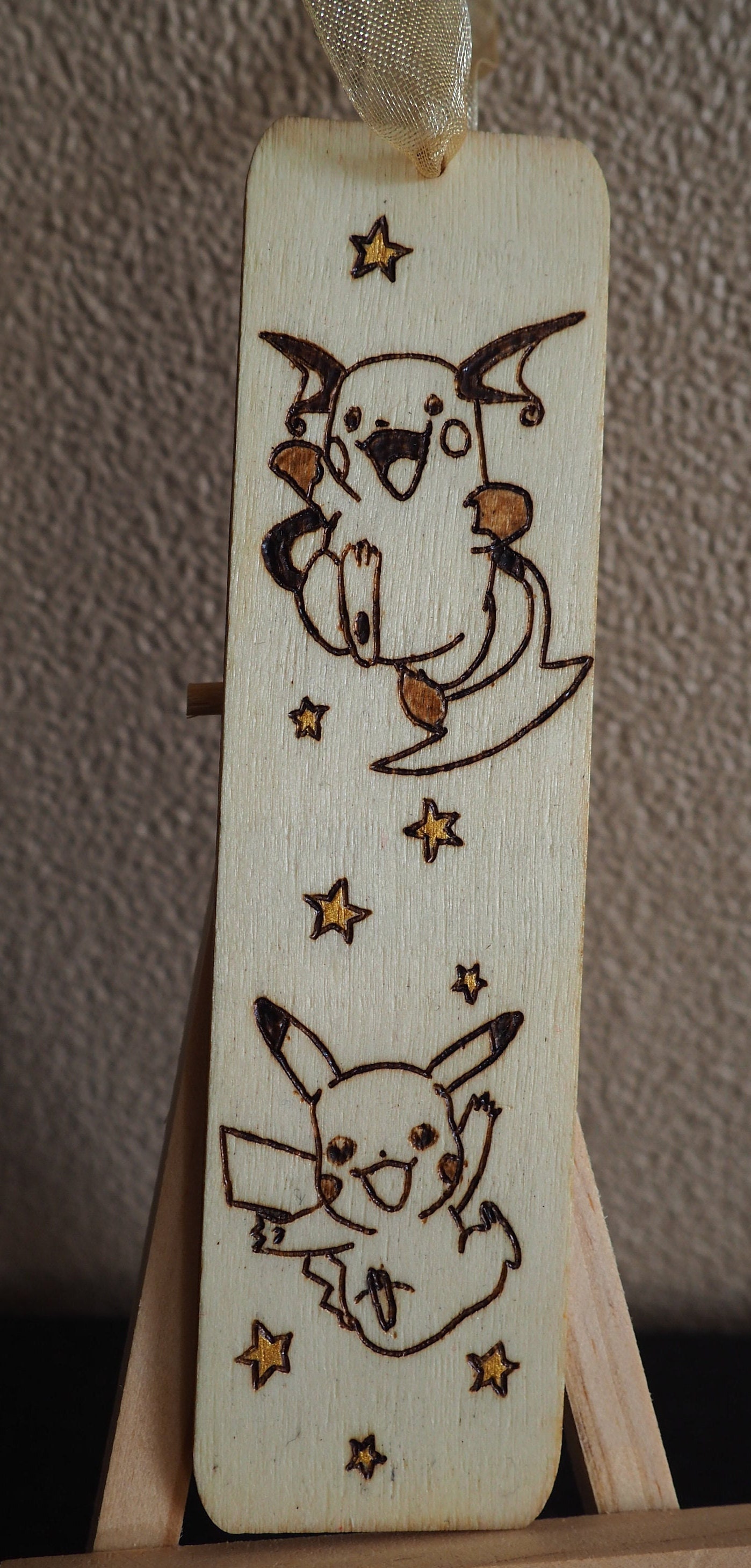 Pyrographed and Painted Wooden Bookmark, Raichu/pikachu Pokemon ...