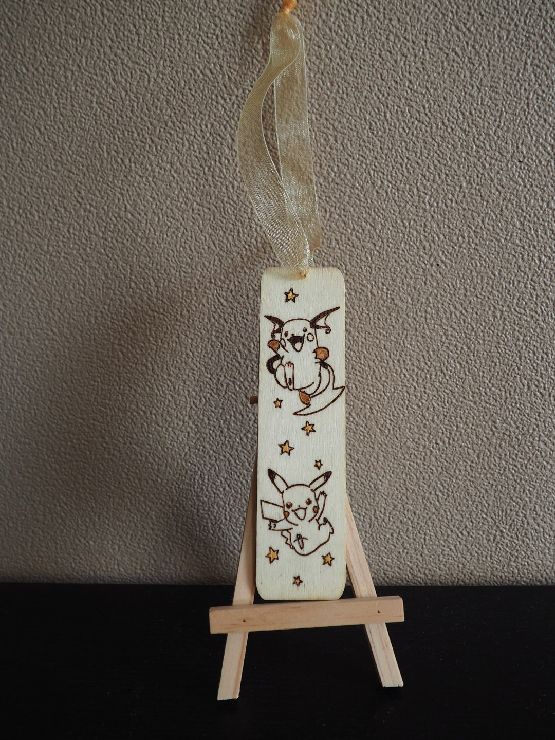 Pyrographed and Painted Wooden Bookmark, Raichu/pikachu Pokemon ...