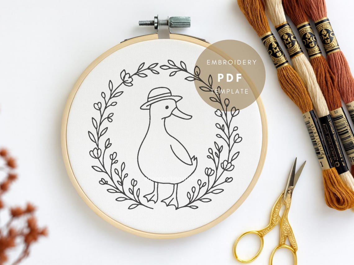 Country Duck Hand Embroidery PDF Pattern | Cottagecore Farmhouse Decor ...