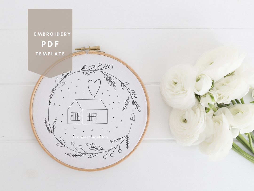 Tiny House Embroidery Pattern | Lovely House | Flower Wreath - Etsy
