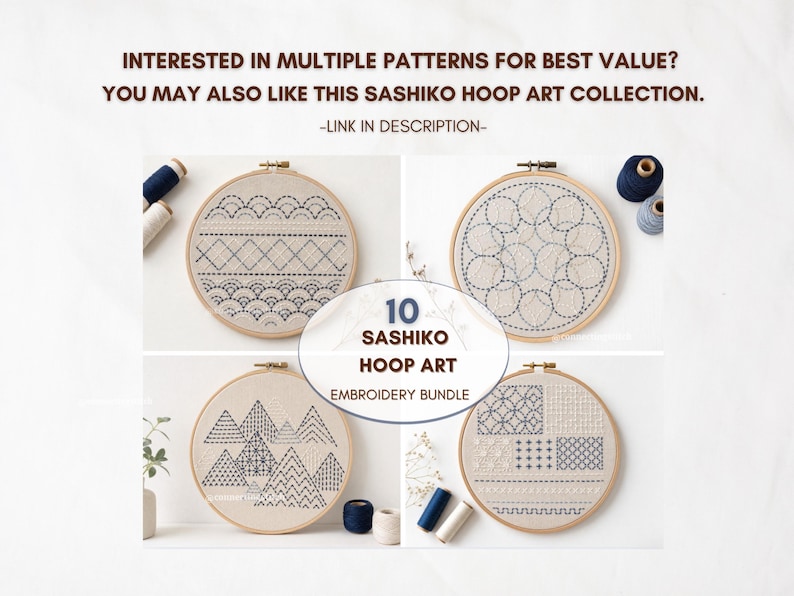 Padrão de Bordado Sashiko em PDF, Arte em Bastidor Inspirada em Sashiko ...