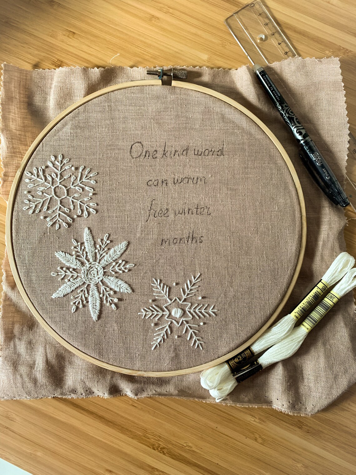 Three Snowflakes Christmas Embroidery Pattern With Quote, Beginner ...