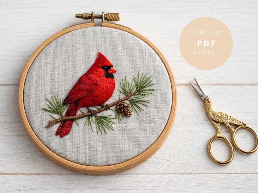 Cardinal Bird Embroidery Pattern | Winter Nature Design (PDF) - Etsy