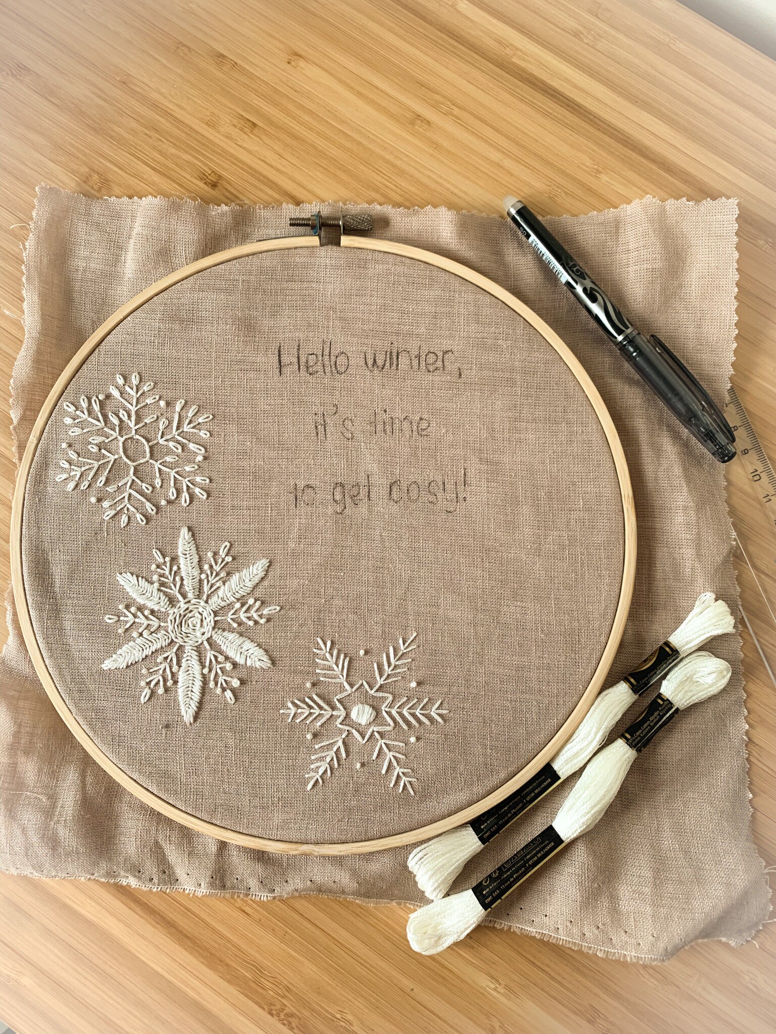 Three Snowflakes Christmas Embroidery Pattern With Quote, Beginner ...