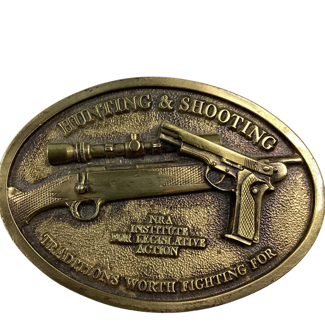 Vintage NRA Brass Belt Buckle Pistol Rifle Hunting & Shooting Traditions Worth Fighting For ...