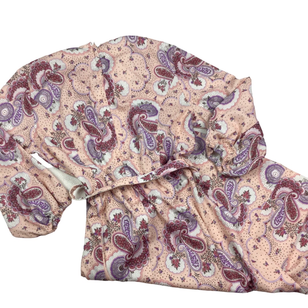 70s Paisley Pale Pink Vintage Belted Dress. Made in the USA. 100% ...