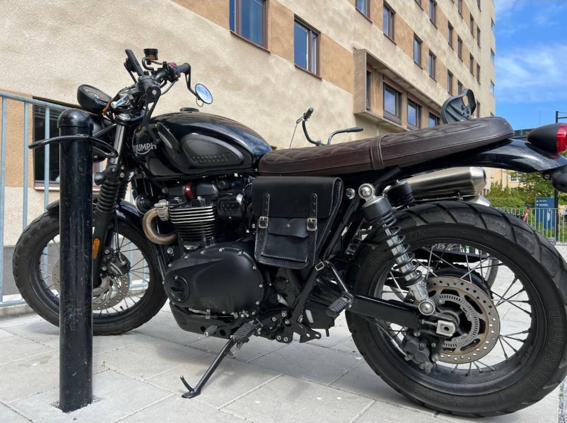 Triumph Bonneville Scrambler Left Side Bag. Black. Handmade in Italy ...
