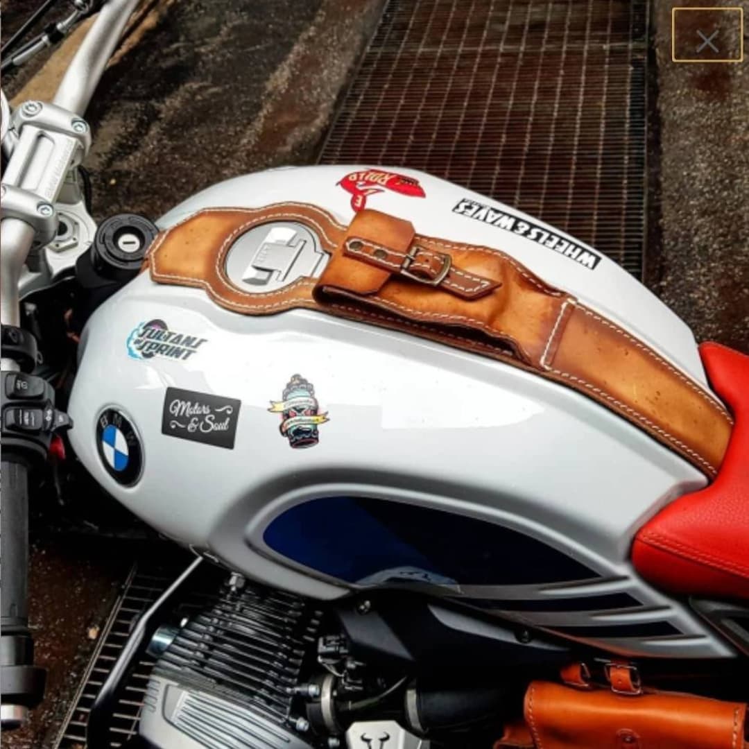 Bmw R Nine T Leather Tank Strap With Documents Holder Cafe Racer and ...