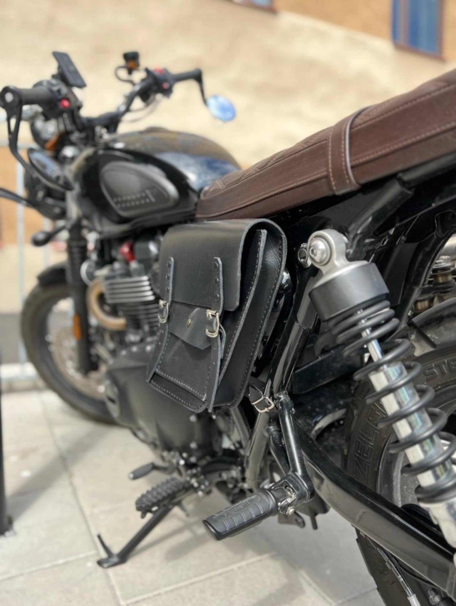 Triumph Bonneville Scrambler Left Side Bag. Black. Handmade in Italy ...