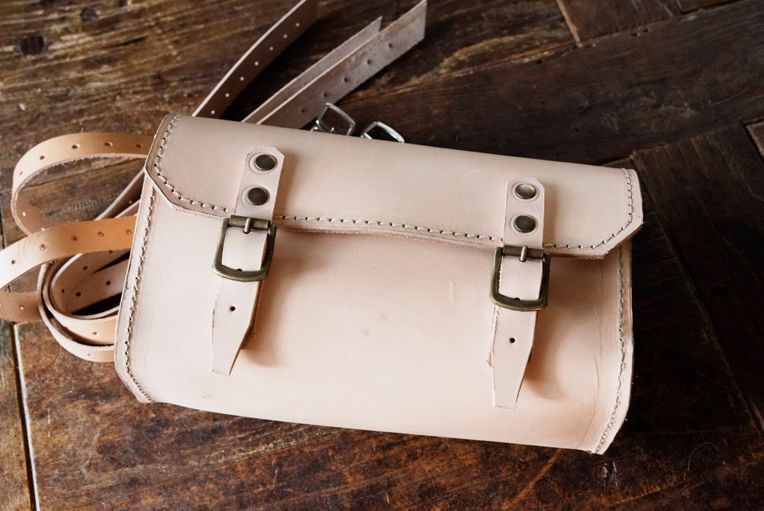 Leather Motorcycle Fork Bag. Natural Leather. Hand-made in Italy. - Etsy