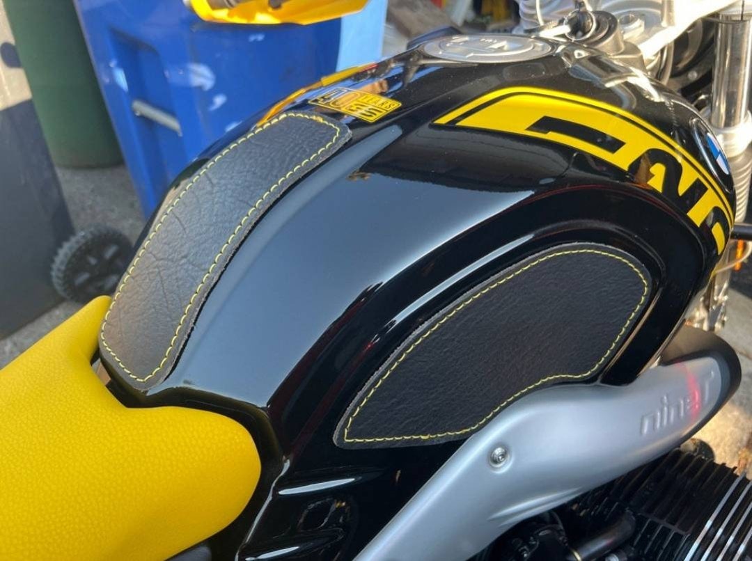Bmw R Nine T Tank Pads Leather Black 4 Mm YELLOW Stitching - Etsy